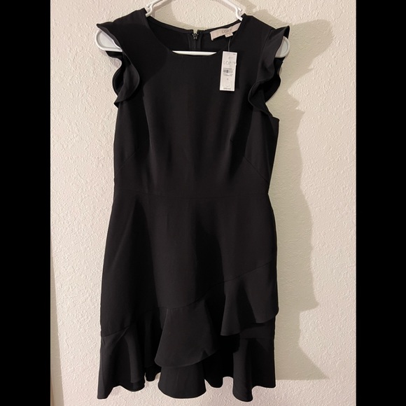LOFT | Dresses | Loft Asymmetrical Ruffles Shift Dress In Black | Poshmark
